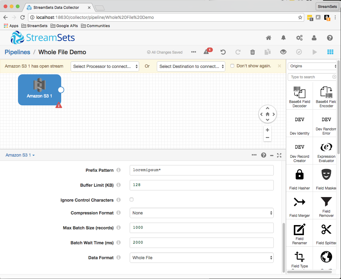 Whole File Transfer Data Ingestion Streamsets 